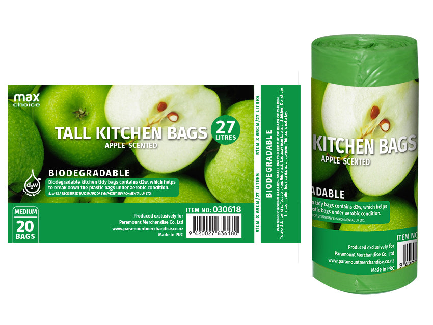 Biodegradable Kitchen Bin Bags (51x65cm / 27L) 20PK - Apple Scented ...